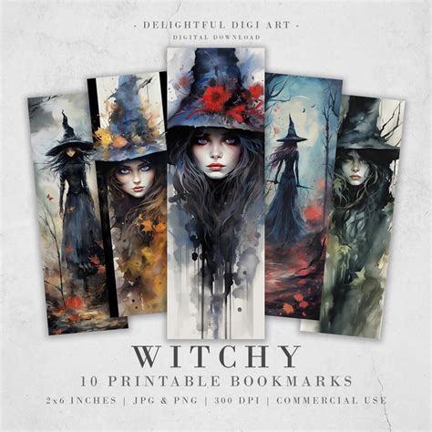 10 Witch Printable Bookmarks Digital Download  Bookmark Set Png