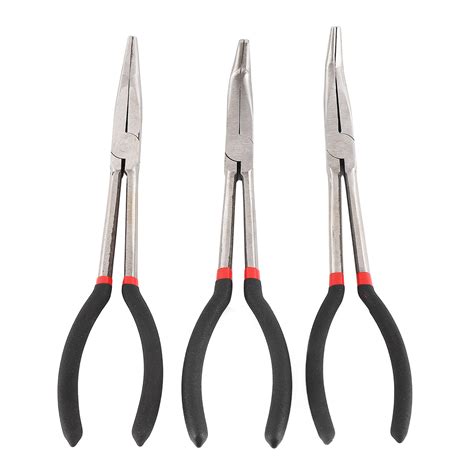 3pcs Needle Nose Pliers 11 Inch Steel Extended Straight 45 Degrees 90