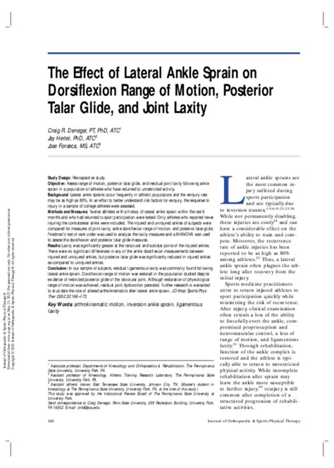 Pdf The Effect Of Lateral Ankle Sprain On Dorsiflexion Range Of
