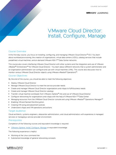 Edu Datasheet Vmware Cloud Director Install Configure Manage V103