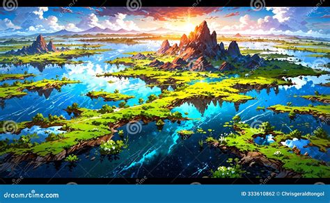 Vibrant Breathtaking Panoramic View Of A Swamp Ai Generated Stock Illustration Illustration Of