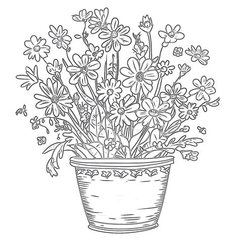 Flower Pot Coloring Pages Printable Free