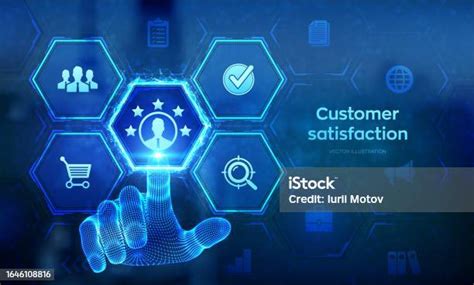 고객 만족 고객 설문 조사 및 피드백 분석 고객 서비스 마케팅에 Ai 및 자동화 기술을 사용합니다 디지털 인터페이스를 만지는 와이어프레임 손 벡터 그림입니다 개발에 대한