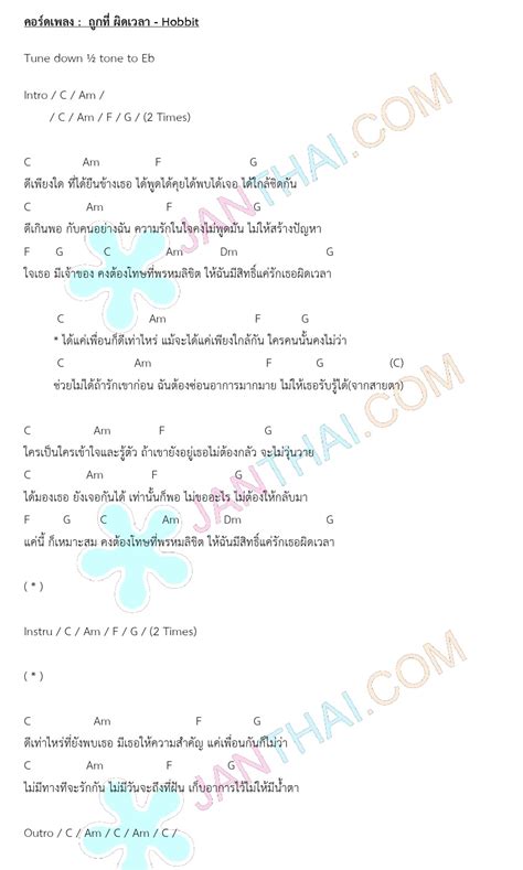 คอร์ดเพลง ถูกที่ ผิดเวลา Hobbit Janthai Music คอร์ดกีตาร์ เนื้อเพลง