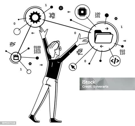programmer is coding and repairing some machine system vector outline