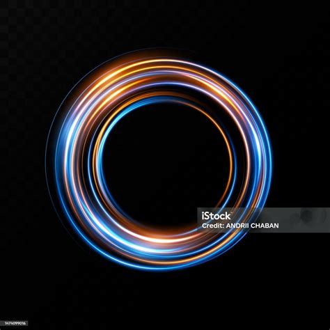 매직 판타지 포털 프레임 미래형 텔레포트 조명 효과 파란색 금색 보라색 네온 불빛이 투명한 배경에 불꽃으로 야경을 비춥니다 빈