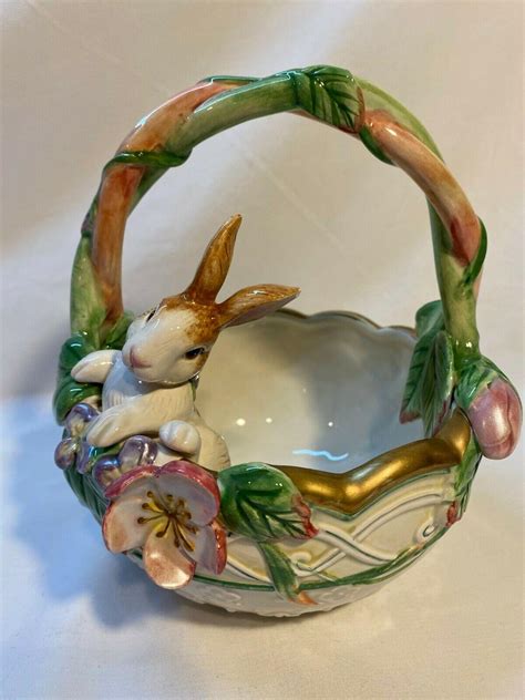 Fitz And Floyd Garden Rhapsody Basket Rabbitbunny And Flowers