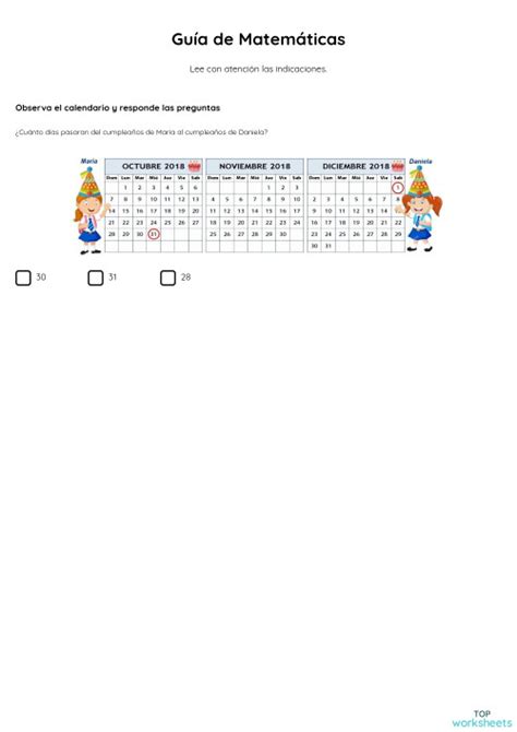 Guía De Matemáticas Ficha Interactiva Topworksheets