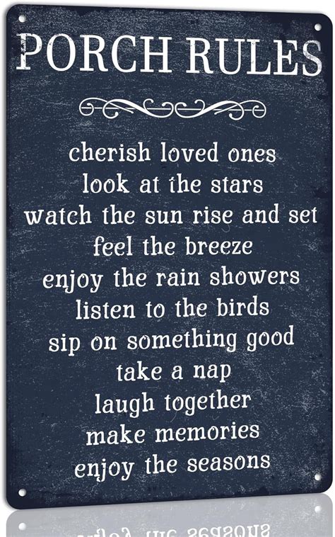 Vintage Metal Porch Rules Tin Sign Farmhouse Patio Wall Decor Art