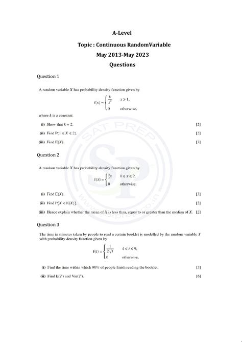 Continuous Random Variable Question From Past Papers