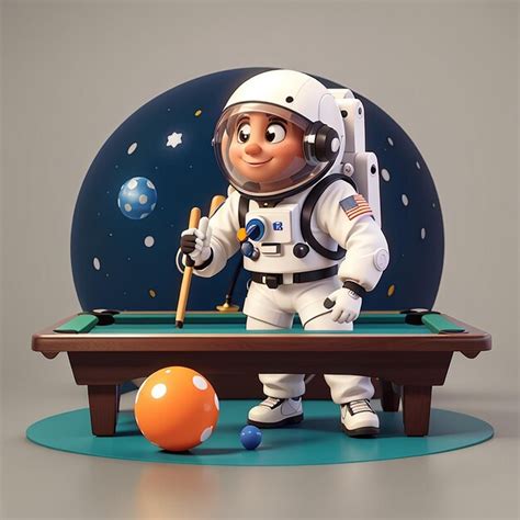 Premium Photo Cute Astronaut Playing Billiard Planet Ball Cartoon