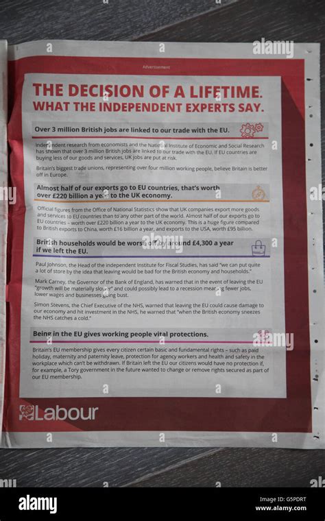 London Uk 22 June 2016 Labours Vote Remain Campaign Takes Out An