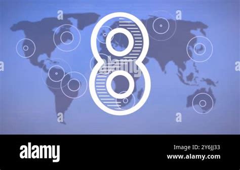 Numbers Animation Over World Map With Circular Data Points Technology Infographic Data