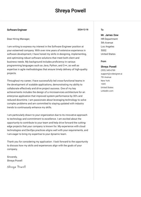 12 Software Engineer Cover Letter Examples And Templates For 2025 With