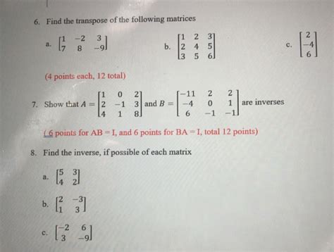 Solved 1 2 3 4 5 6 7 18 A A B B 24 3 4 Points Each 8 Chegg