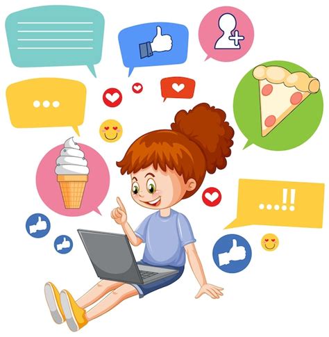 A Clipart Image Of A Girl Using A Laptop Surrounded By Various Social