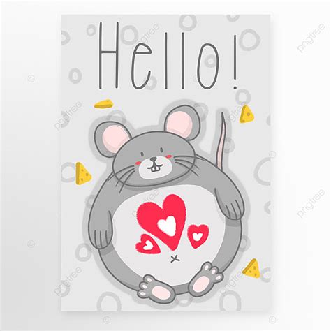 Hello Cute Cartoon Animal Mouse Greeting Card Template Template