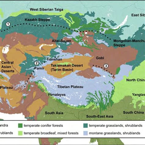 3 Terrestrial Biomes In Eastern Eurasia And Three Suggested Routes For