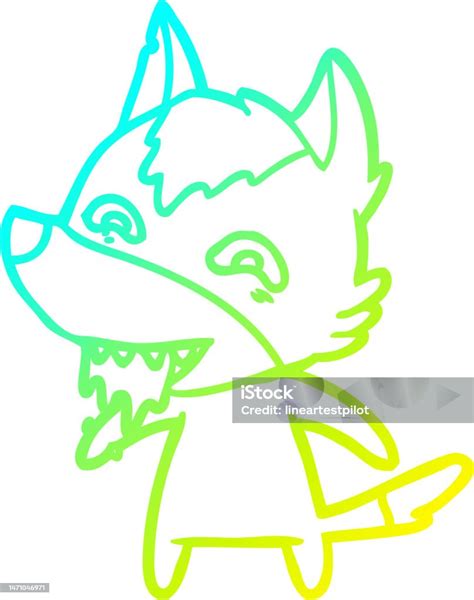 Dessin Au Trait Dégradé Froid Dun Loup Affamé De Dessin Animé Vecteurs