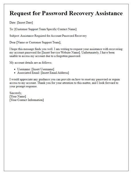 Letter Template For Password Reset Assistance Free Samples In Pdf