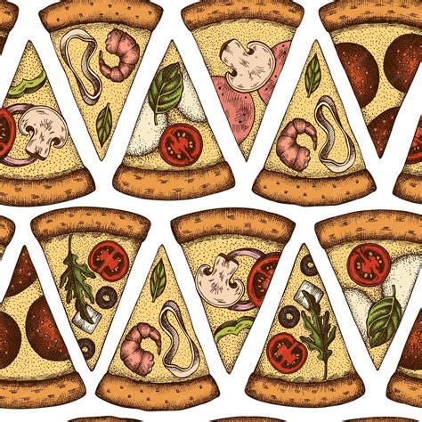 Premium Vector Pizza Seamless Pattern Background Design Engraved