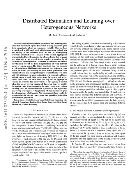 Pdf Distributed Estimation And Learning Over Heterogeneous Networks
