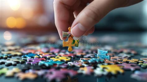 Colorful Puzzle Piece Being Assembled By Hand Stock Illustration