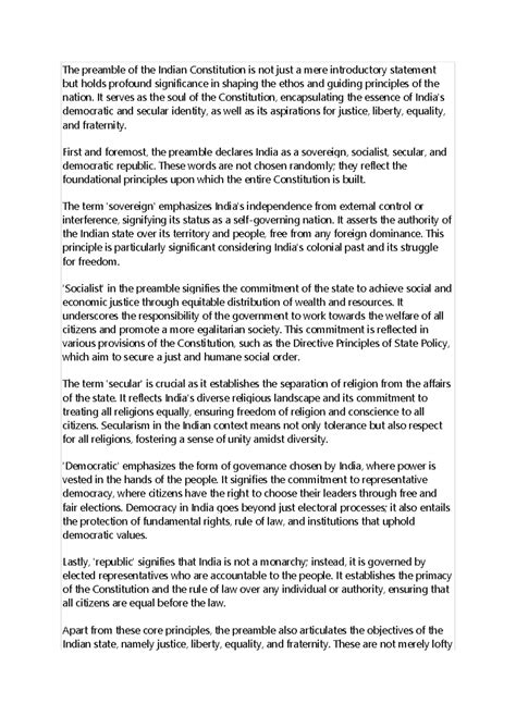Preamble The Preamble Of The Indian Constitution Is Not Just A Mere