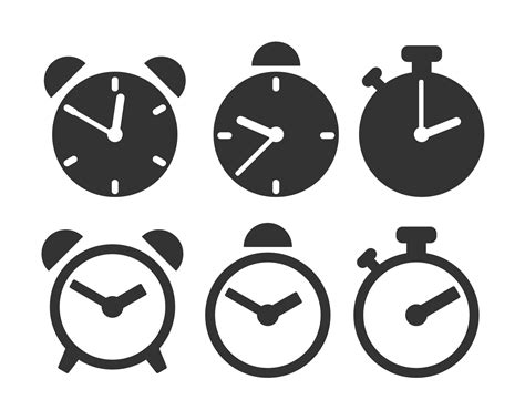 Set Of Line Art Time Clock Alarm Clock Stopwatch Black Silhouette Icon Design 13626668 Vector