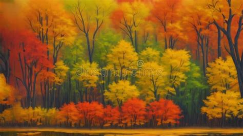 Oil Painting Landscape Colorful Autumn Trees Motion Stock Video