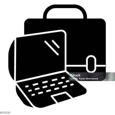 노트북과 핸드백의 견고한 아이콘 코워킹 개념 흰색 배경에 노트북 케이스 사인 글리프 스타일의 모바일 컨셉 웹 디자인의 노트북 아이콘이 있는 가방 벡터 그래픽 가방에 대한