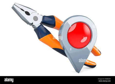 Pliers With Map Pointer 3d Rendering Isolated On White Background