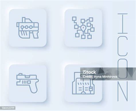 Atur Garis Senjata Futuristik Jaringan Neural Dan Pintu Geser Tombol