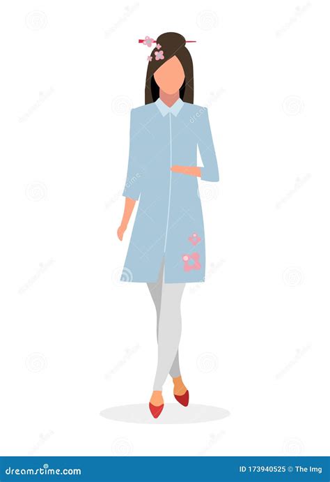 Elegant Japanese Girl Flat Vector Illustration Glamour Chinese Woman