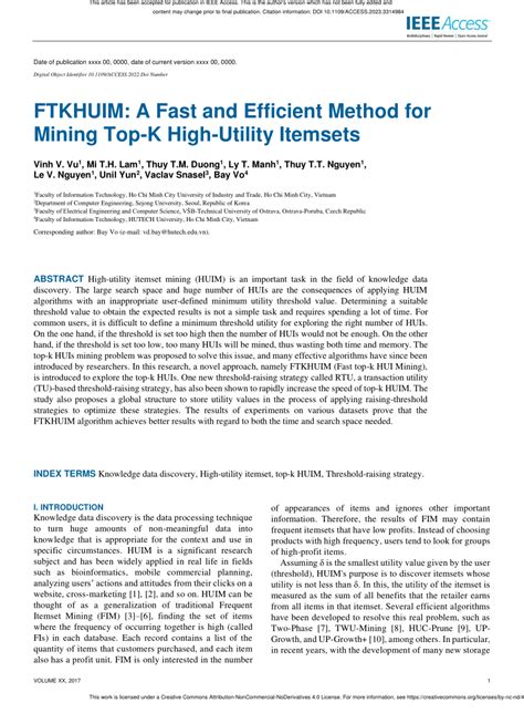 Pdf Ftkhuim A Fast And Efficient Method For Mining Top K High