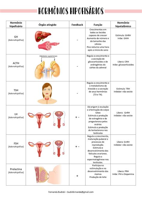 Hormônios Hipofisários Tabela de Fisiologia Fisiologia Sistema