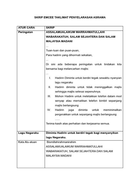 Skrip Emcee Perhimpunan Pdf