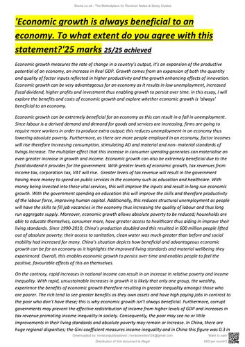 A Level Economics 25 Marker Essays Teaching Resources