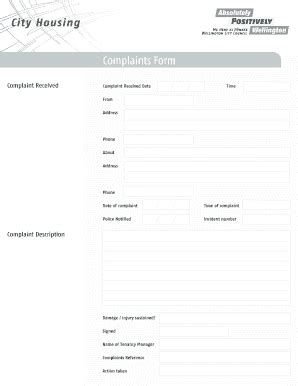 City Housing Complaints Form Blank Fillable Template Fill Out