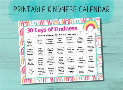Kindness Calendar Kindness Matters Printable Kindness Random Acts