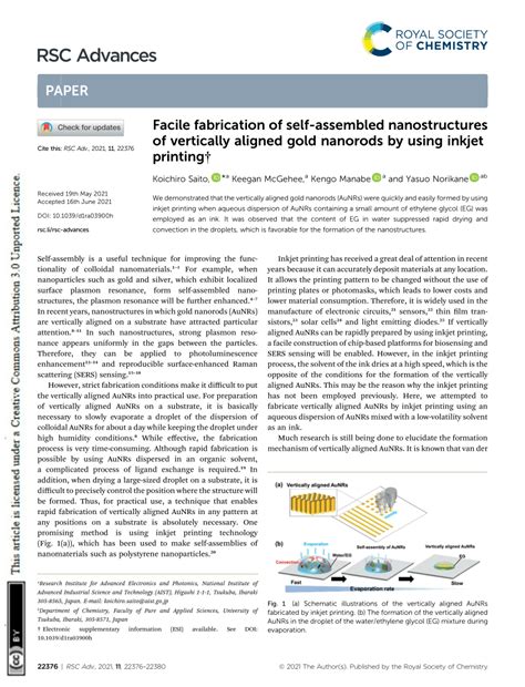 PDF Facile Fabrication Of Self Assembled Nanostructures Of Vertically Aligned Gold Nanorods By