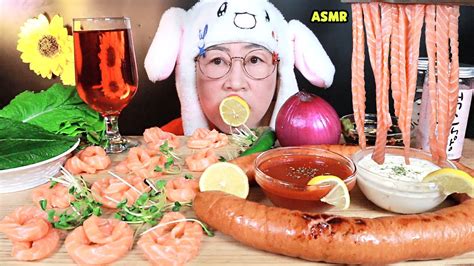 Asmr Mukbang 감동의 연어국수 대왕킬바사 소세지 먹방 Salmon Noodles And Kielbasa Sausage