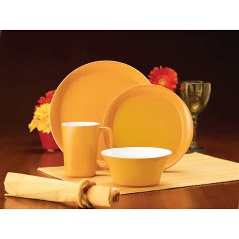 Rachael Ray Round And Square Lemon Zest 4 Piece Dinnerware Set Yellow