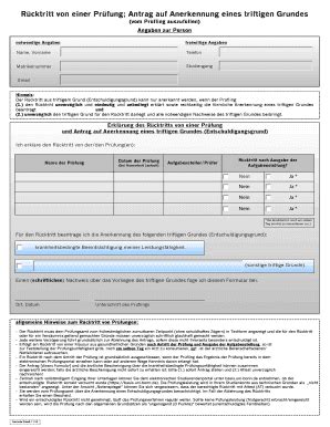 Ausfüllbar Online R cktritt von einer Pr fung Antrag auf Anerkennung