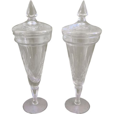 Pair Of Vintage Cut Glass Vases With Lid