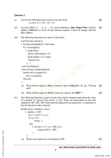 ISC Class 12 Computer Science Specimen Paper 2024 PDF