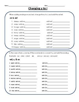 Changing Y To I Worksheet By Ms Mona TPT