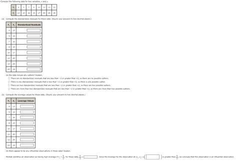 Consider The Fallowing Data For Two Variables X ﻿and