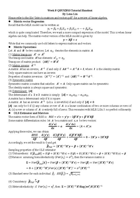 Week 8 Qbus2810 Tutorial Handout Week 8 Qbus2810 Tutorial Handout By