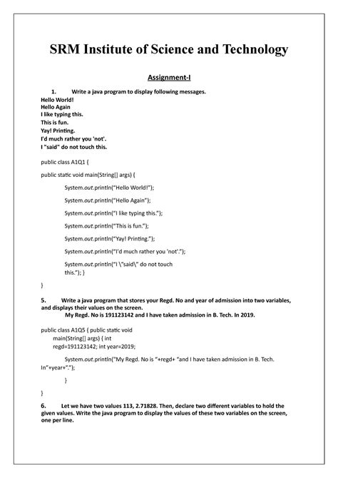 Assignment 1solution Srm Institute Of Science And Technology